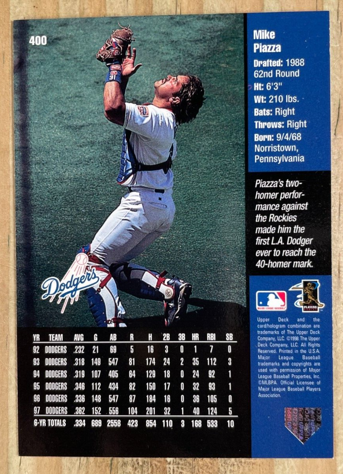 1998 UPPER DECK MIKE PIAZZA CARD#400 NM-MT MARLINS DODGERS NEW YORK ...