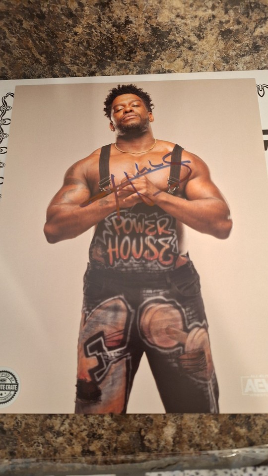 Powerhouse Hobbs AEW signed autographed 8x10, Samoa Joe flag, Hook Chip ...