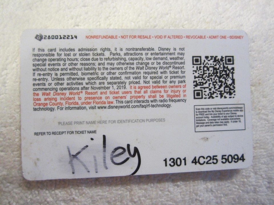 1 Walt Disney World Mickey Mouse Park Gate Ticket Room Resort Key Card ...