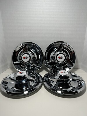 (4) 3 BAR FLUTED SPINNERS CENTER CAPS FOR CHEVY RALLY WHEELS 7",WHITE ...