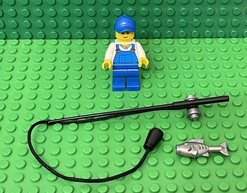 Lego City Fisherman Mini Figure With MOC Fishing Pole / Rod And Flat ...