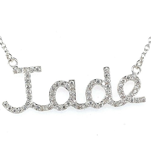 Jade - Crystal set Name Plate Bling Necklace Pendent Silver female ...