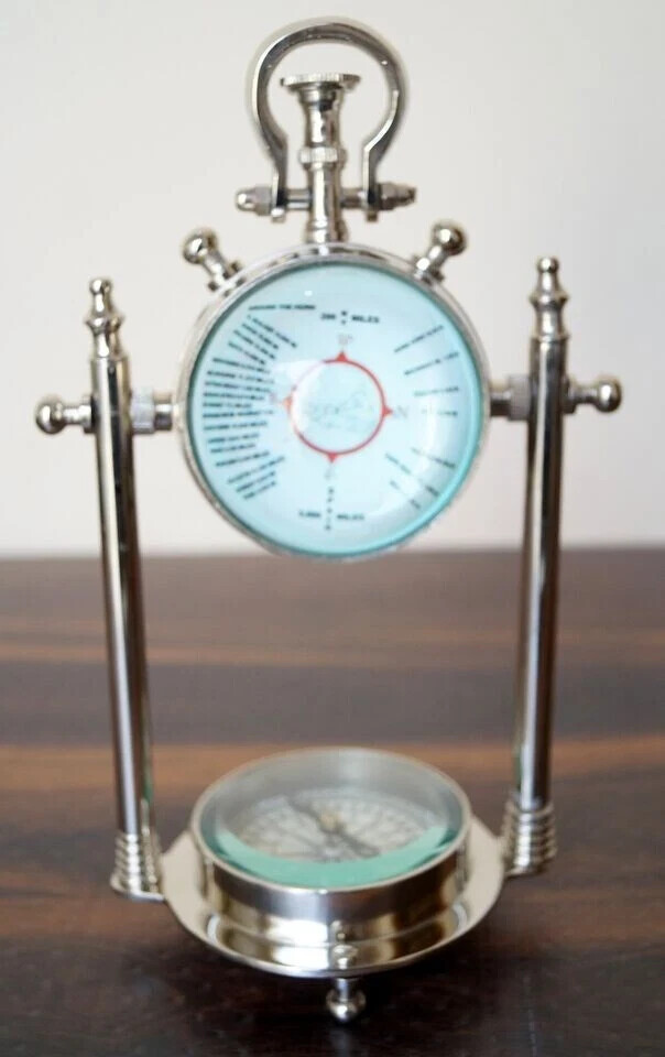Desktop Chrome Finish Watch w/ Compass Marine Nautical Desk Clock Table ...