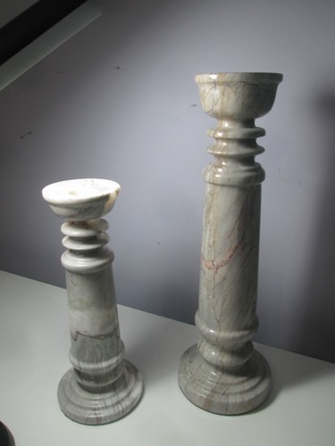 Pair of Alabaster Candlesticks Carved Marble White Gray Candle Holders ...