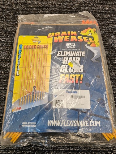 (QTY 10) FlexiSnake Drain Weasel Refill Sink Snake Hair Clog Remover ...