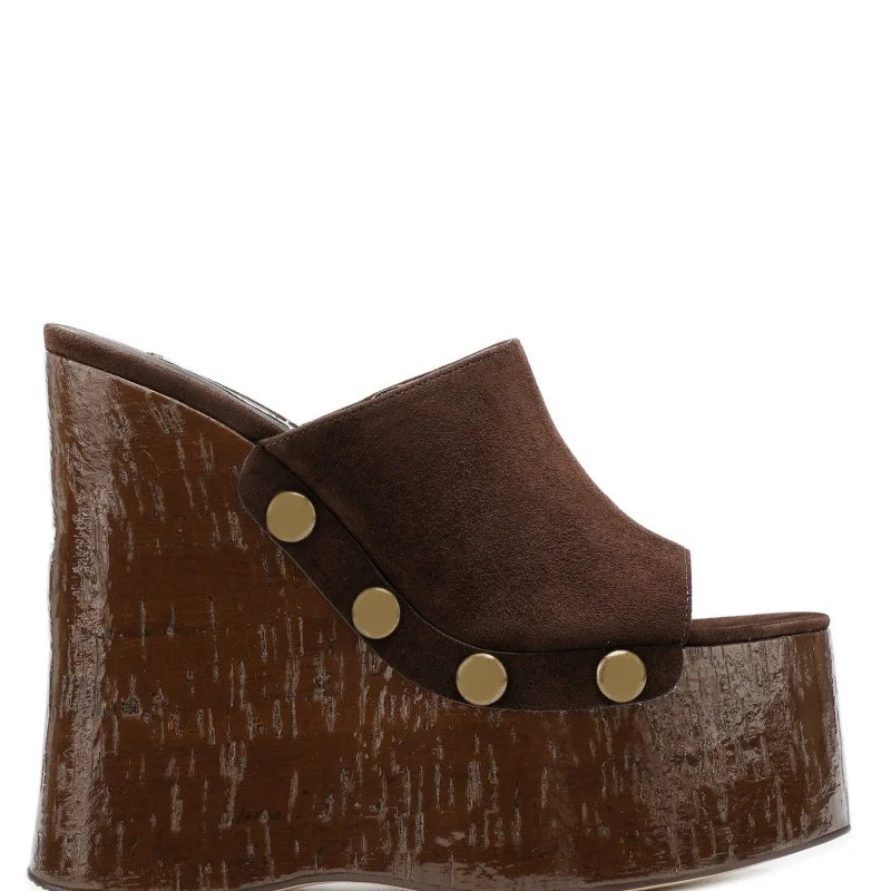 Women's Platform Wedges Wood Grain High Heels Sandals Thick Bottom ...