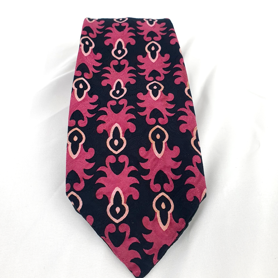 Hornes London Men's Silk Tie Black Rose Abstract Floral/Ogee Pattern ...