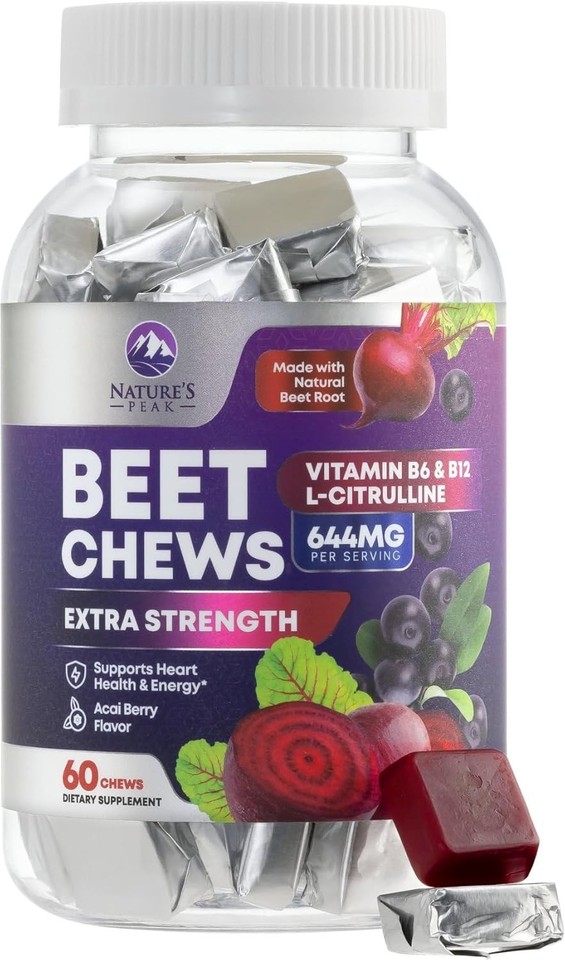 Beet Chews - Soft Beet Root Chewables with Grape Seed Extract Supports ...