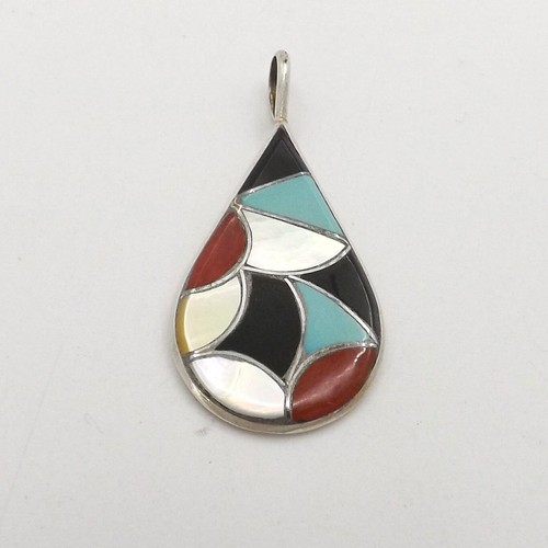 Hopi Dawn Lucas Turquoise Coral Mother Pearl Inlay Charm Pendant ...