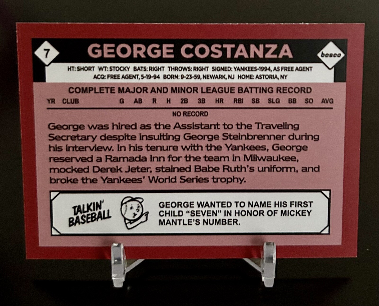 1986 Topps GEORGE COSTANZA Seinfeld HD Quality Baseball Card - Custom ...