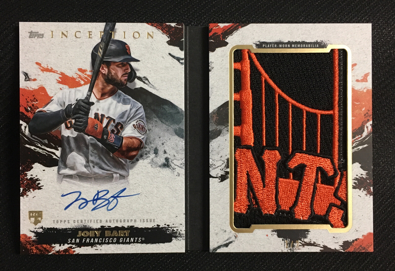2021 Topps Inception Book Card Joey Bart RC Team Logo Patch Auto 1/2 ...
