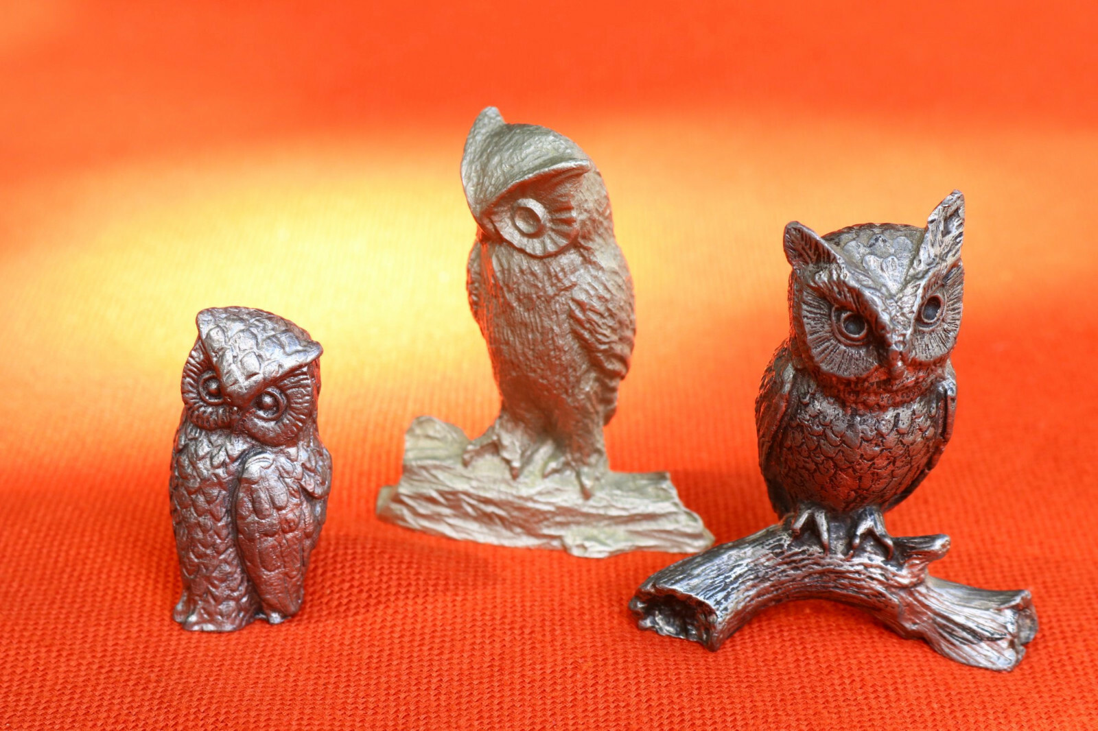 Vintage Cast Owls in Pewter Tin Cute Collection Estate Gift Old Desk ...