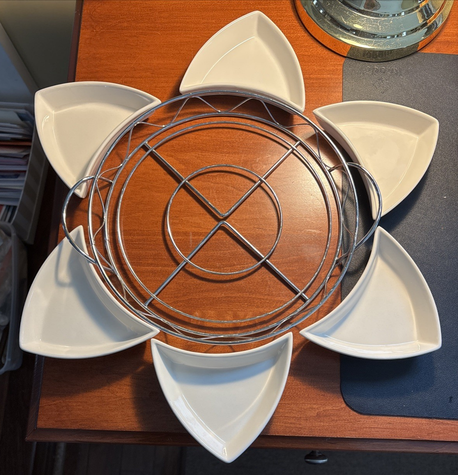 Vtg. Siena by Godinger 7 Pc Condiment Relish Server 6 White Dishes ...