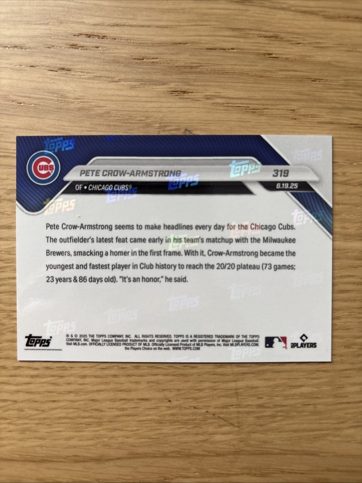 2025 MLB Topps Now #319 Pete Crow-Armstrong Chicago Cubs IN HAND PCA Mailed PWE | eBay