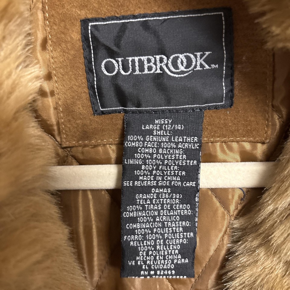 Outbrook Jacket L Brown Suede Leather Faux Fur Quilted 2 in 1 Coat Fall ...