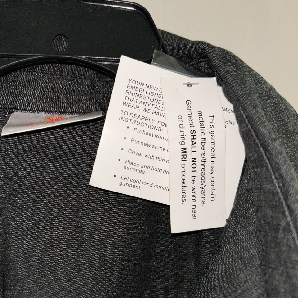 Quacker Factory Halloween Shirt S Witch Hat Denim Sparkle Button Up ...