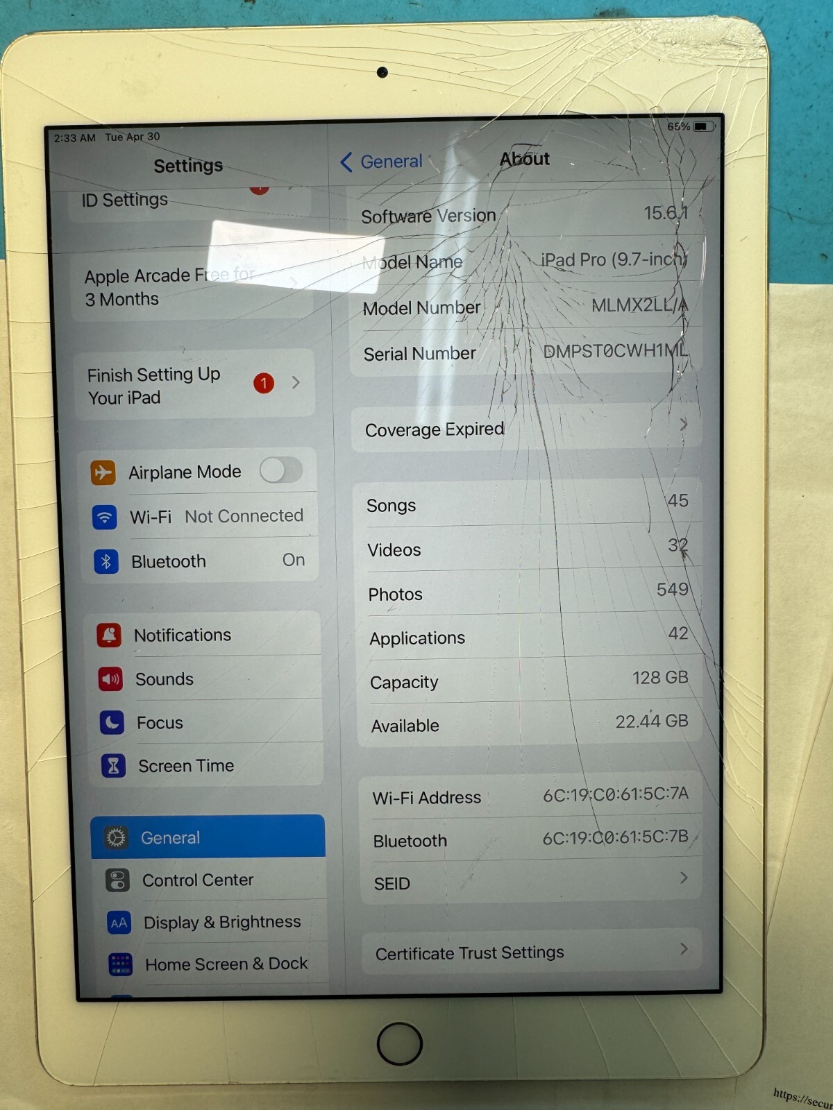 Cracked Original iPad Pro 9.7" 2015 Screen Assembly w/ Working ...