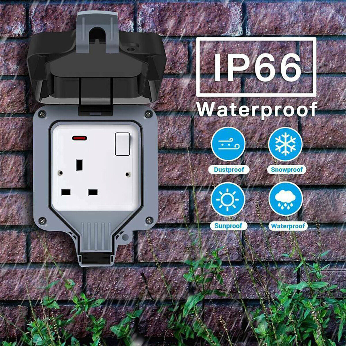 Weatherproof Outdoor Plug 1/2 Gang Switched Box Double Socket Outside ...
