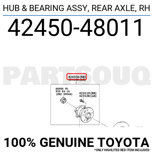 4245048011 Genuine Toyota HUB & BEARING ASSY, REAR AXLE, RH 42450-48011 ...