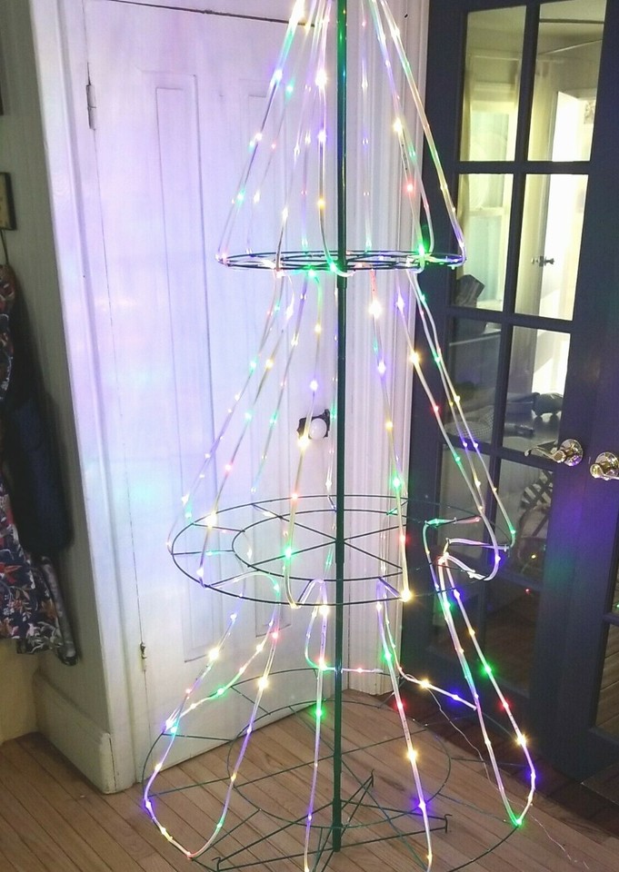 7 Ft White Metal Frame Lighted Christmas Tree Holiday Time Multi ...