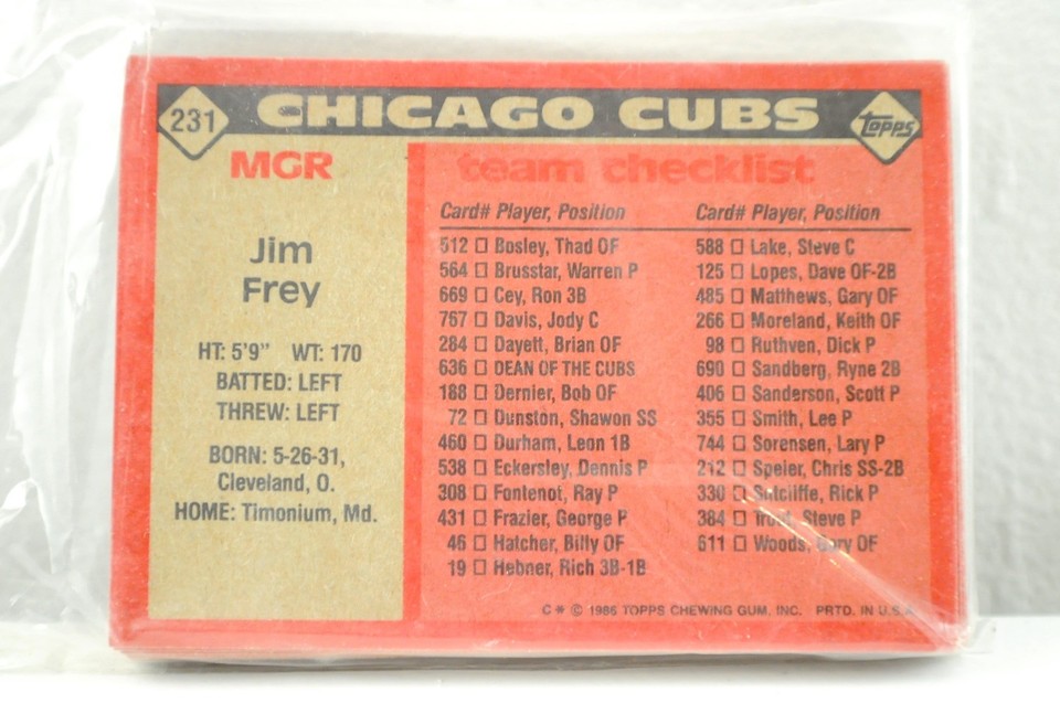 1986 Chicago Cubs Topps Jim Frey Baseball Cards 25 Pk.!! | eBay