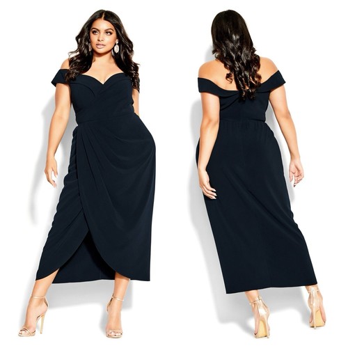 New City Chic Womens XL 22 dress navy blue Ripple Love off the Shoulder ...