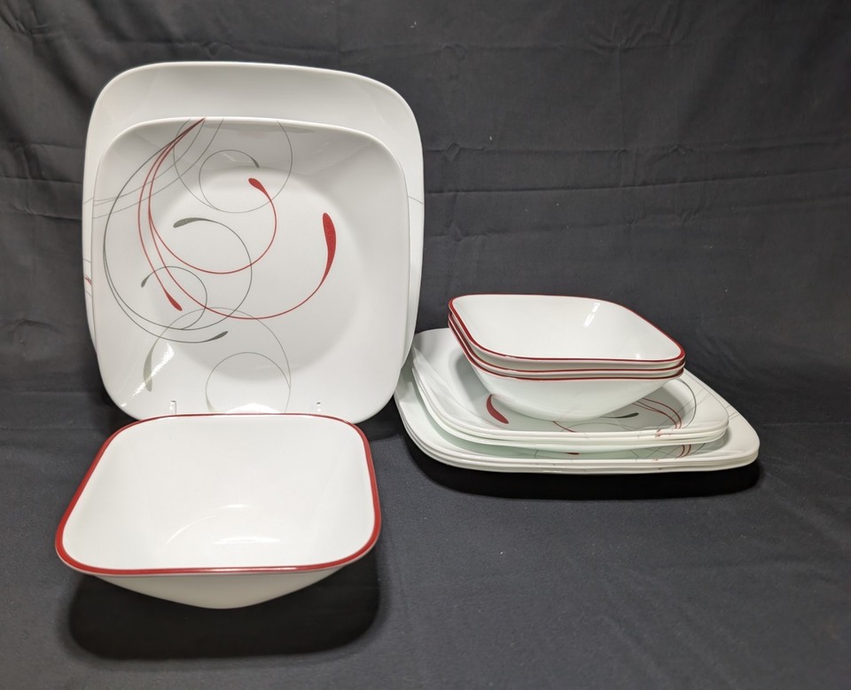 CORNING CORELLE SPLENDOR 12 Pc Square Set Dinner Salad Plates Cereal ...