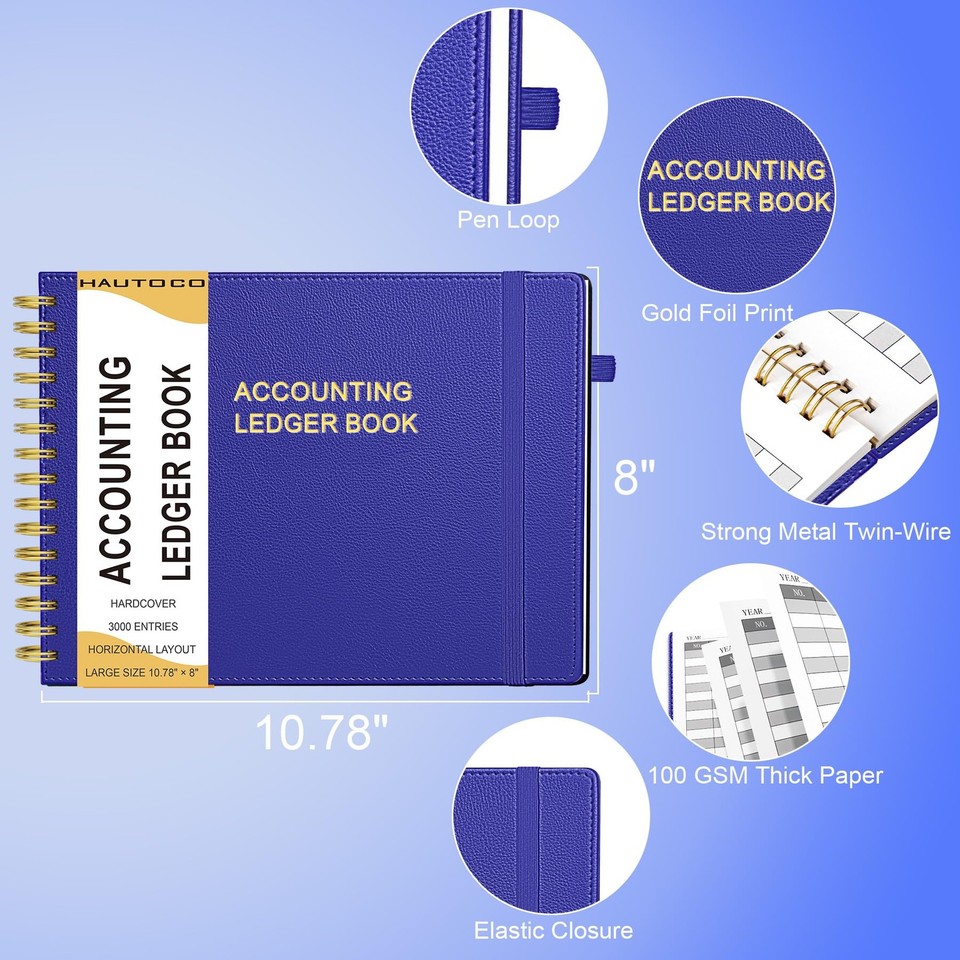 Hardcover Accounting Ledger Book Small Business Expense Tracker 10.78x8 ...