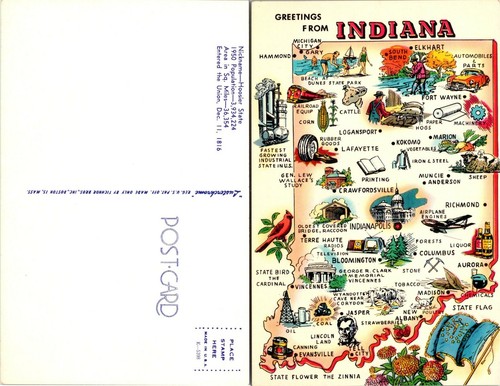 Indiana Greetings State Map with Cites Destinations Sites Locations VTG ...