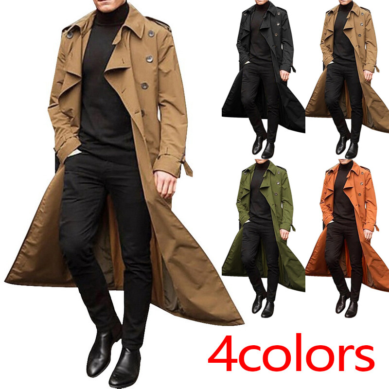 Men's Long Sleeve Windbreaker Jacket Outwear Casual Full Length Trench ...