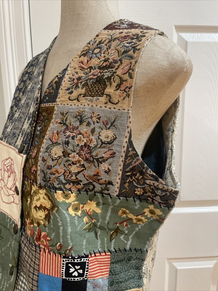 Vintage River Wearable Art vest Patchwork Floral Plaid 100% Cotton ...