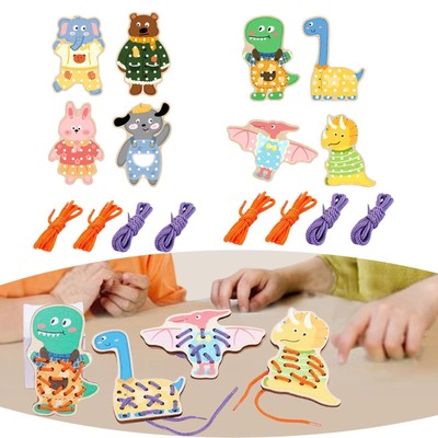 Wooden Lacing Threading Toy Animal Theme Lacing Game for Kids Birthday ...