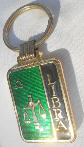 Vintage 90's Libra Zodiac Keychain Embossed Green Enamel Medallion USA ...