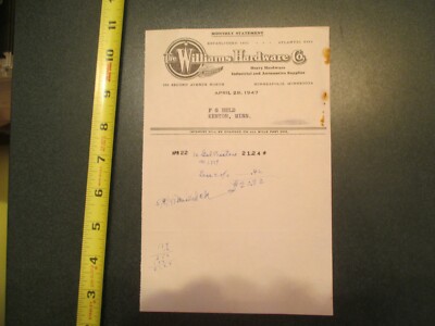 Williams Hardware Co MN 1947 Invoice Letterhead 774 | eBay