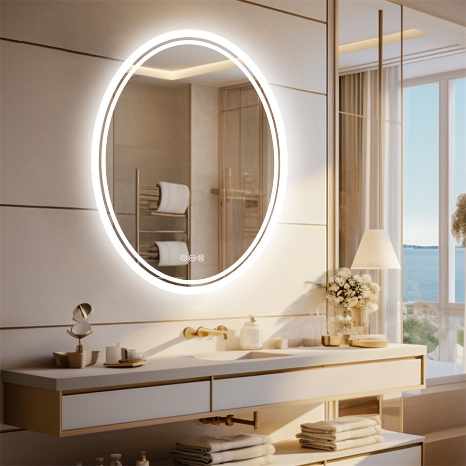 Oval LED Bathroom Mirror Frontlit & Backlit AntiFog Dimmable Wall ...