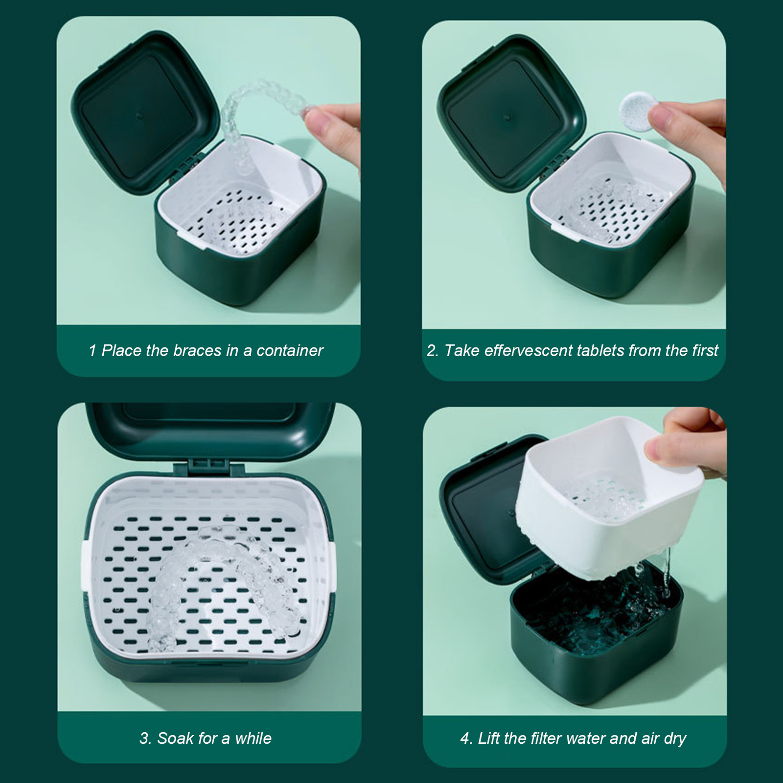 Denture Storage Box Double Layer Cleaning with Holes Drainage Braces ...