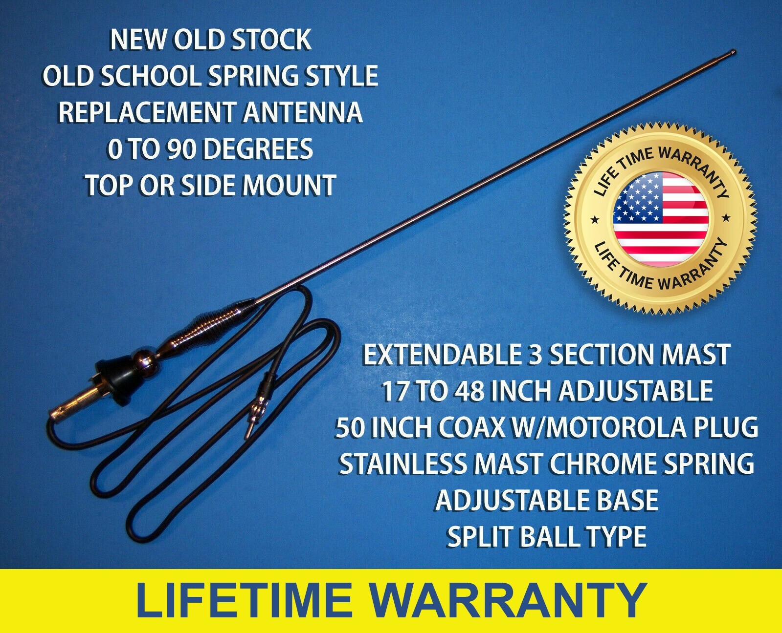 RADIO ANTENNA VINTAGE STYLE SPRING TOP SIDE FENDER COWL MOUNT ROUND ...