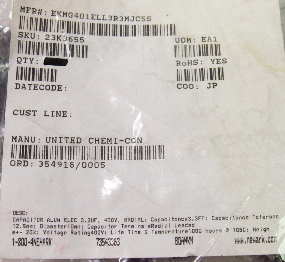 UNITED CHEMI-CON 400V 3.3UF 3.3MF ELECTROLYTIC CAPACITOR RADIAL(LOT OF ...
