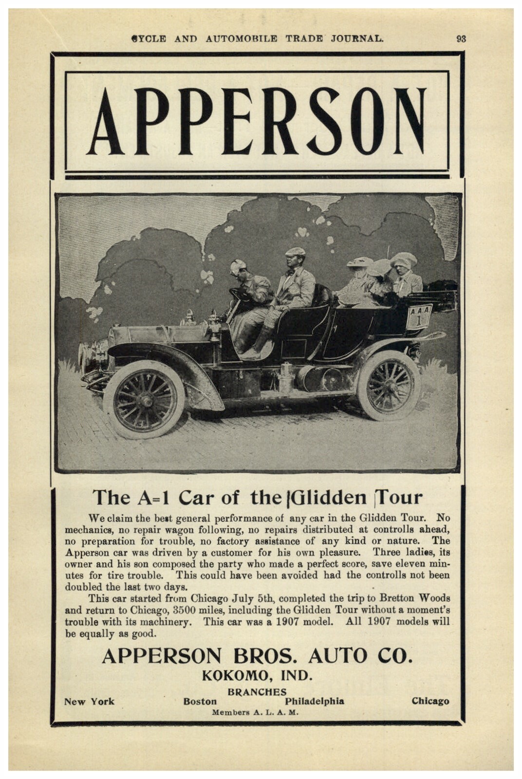 1906 PAPER AD Apperson Car Auto Automobile Kokomo Ind Elmore 2 Cycle ...