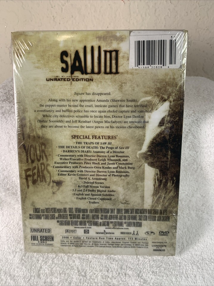 Saw III (DVD, 2007, Unrated Widescreen) Factory Sealed w/ Collectible ...