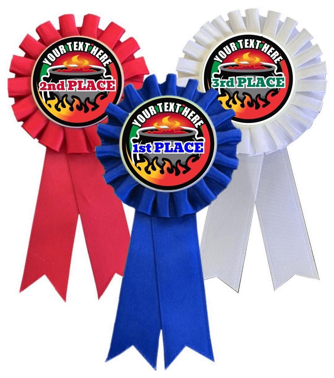 CHILI COOK OFF AWARD RIBBONS 1ST THROUGH 3RD PLACE CUSTOM LETTERING ...