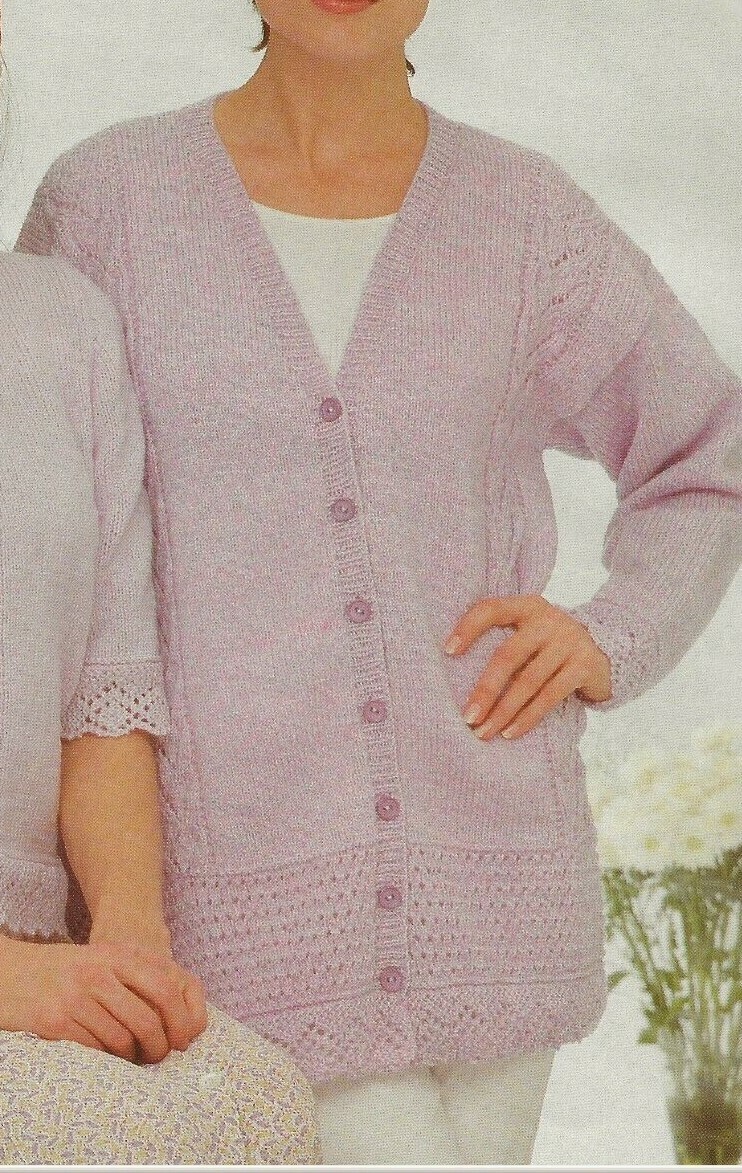 Ladies Twin Set Knitting Pattern Lace edge Sweater & Cardigan DK 1210 ...