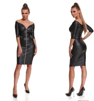 DEMONIQ KUNSTLEDER KLEID bodycon gothic schwarz clubwear reißverschluss ...