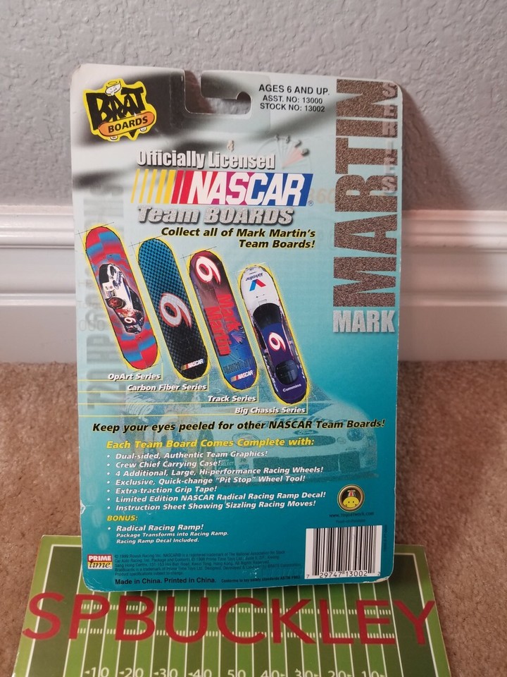 1999 BRAT BOARDS NASCAR TEAM BOARDS #6 MARK MARTIN MINI SKATEBOARD TOY ...
