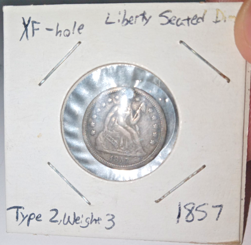 1857 Seated Liberty Dime, Type 2, Weight 3 Fine Details, Holed | eBay