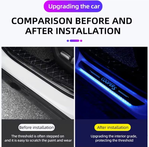 2Pcs Mini Cooper S Led Colour Changing Door Sill Protective Scuff ...