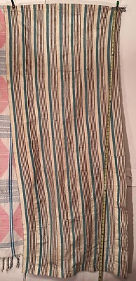 Nigerian Yoruban Aso Oke Cream Cyan Brown Silver Striped Textile 30” W ...