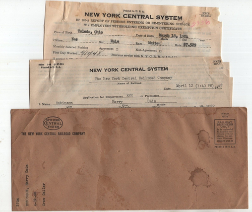 Vintage 1948 New York Central Application for Employment, W4 Form and ...