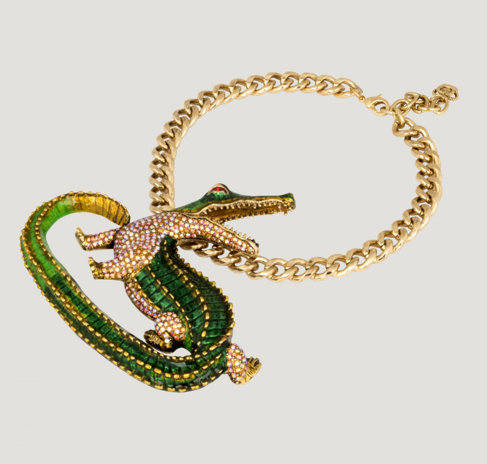 Butler and Wilson Green Enamel And Crystal Crocodile Chain Necklace NEW ...