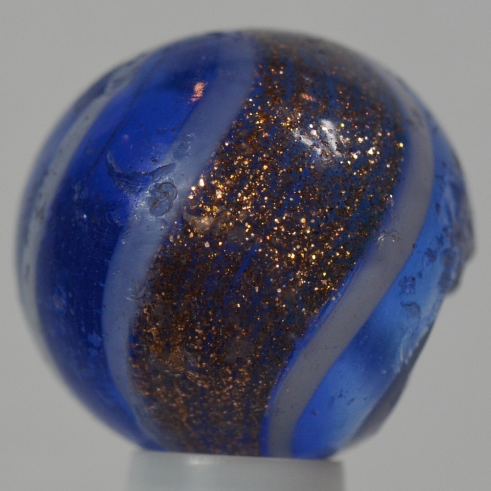 Handmade Banded Lutz Marble, Cobalt Blue Glass 11/16in, Good, Chip ...